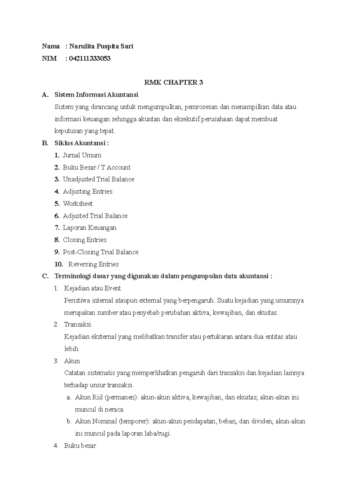 RMK AKM Chapter 3 - Sistem Informasi Akuntansi dan Siklus Akuntansi - Studocu