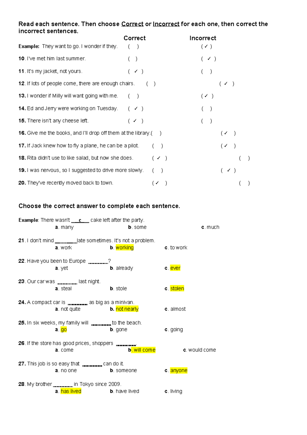 Grammar Practice: Correcting Sentences - Units 9-10 TN2 - Studocu
