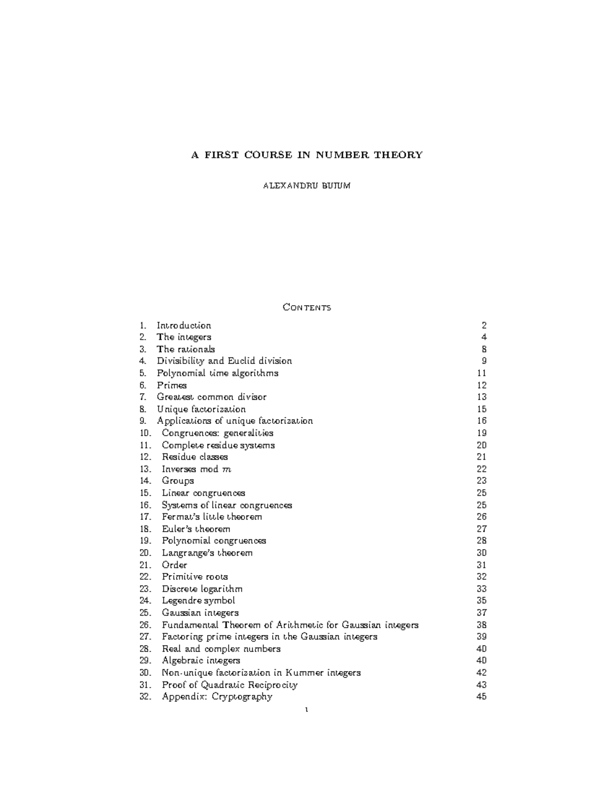 A FIRST COURSE IN NUMBER THEORY: UNDERGRADUATE STUDY NOTES - Studocu