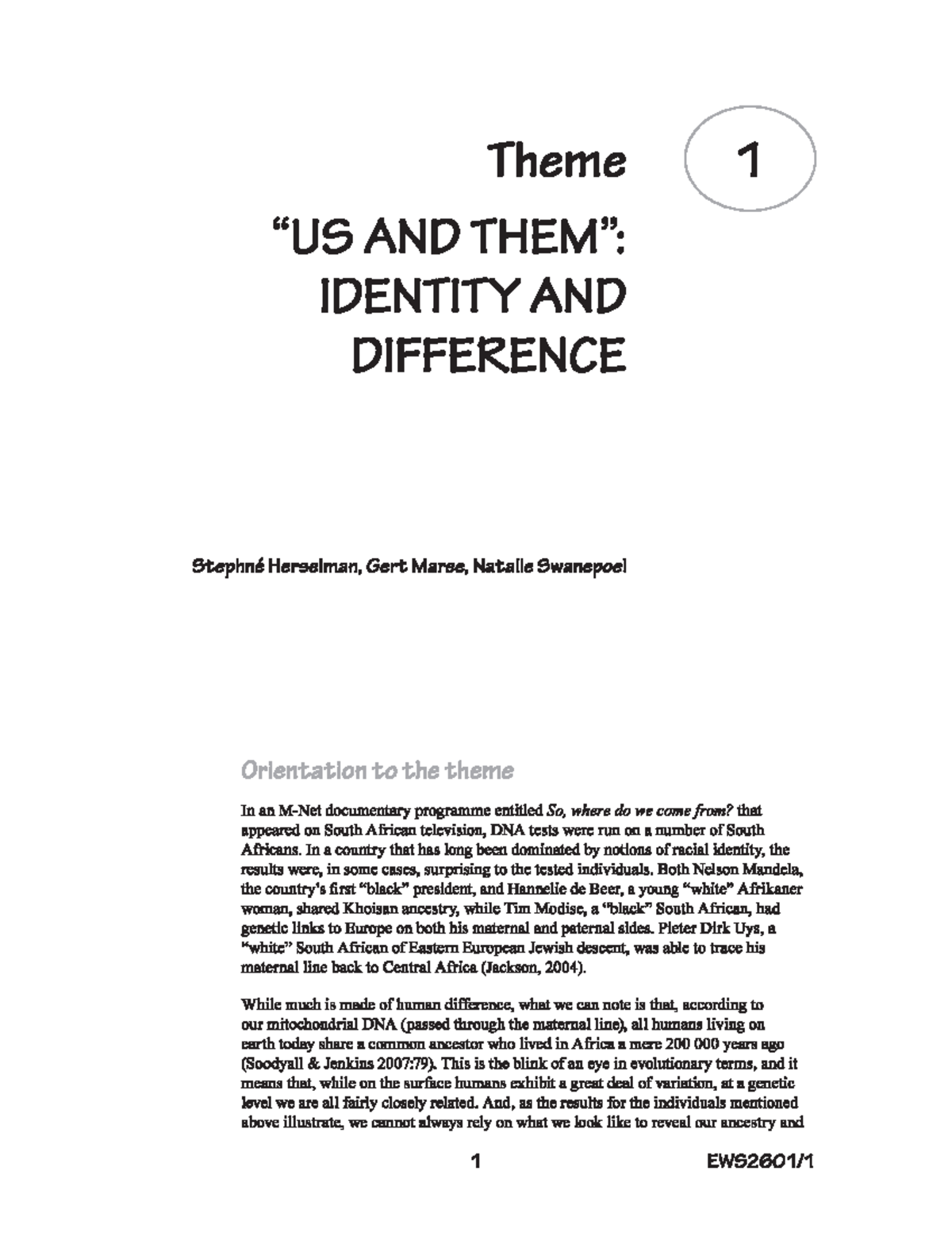 Study Unit 1: Identity and Difference EWS2601 - Studocu