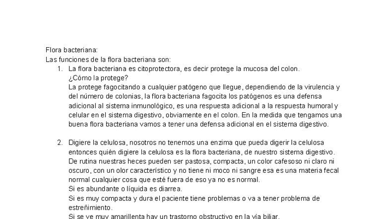 Funciones de la Flora Bacteriana en el Sistema Digestivo - Studocu