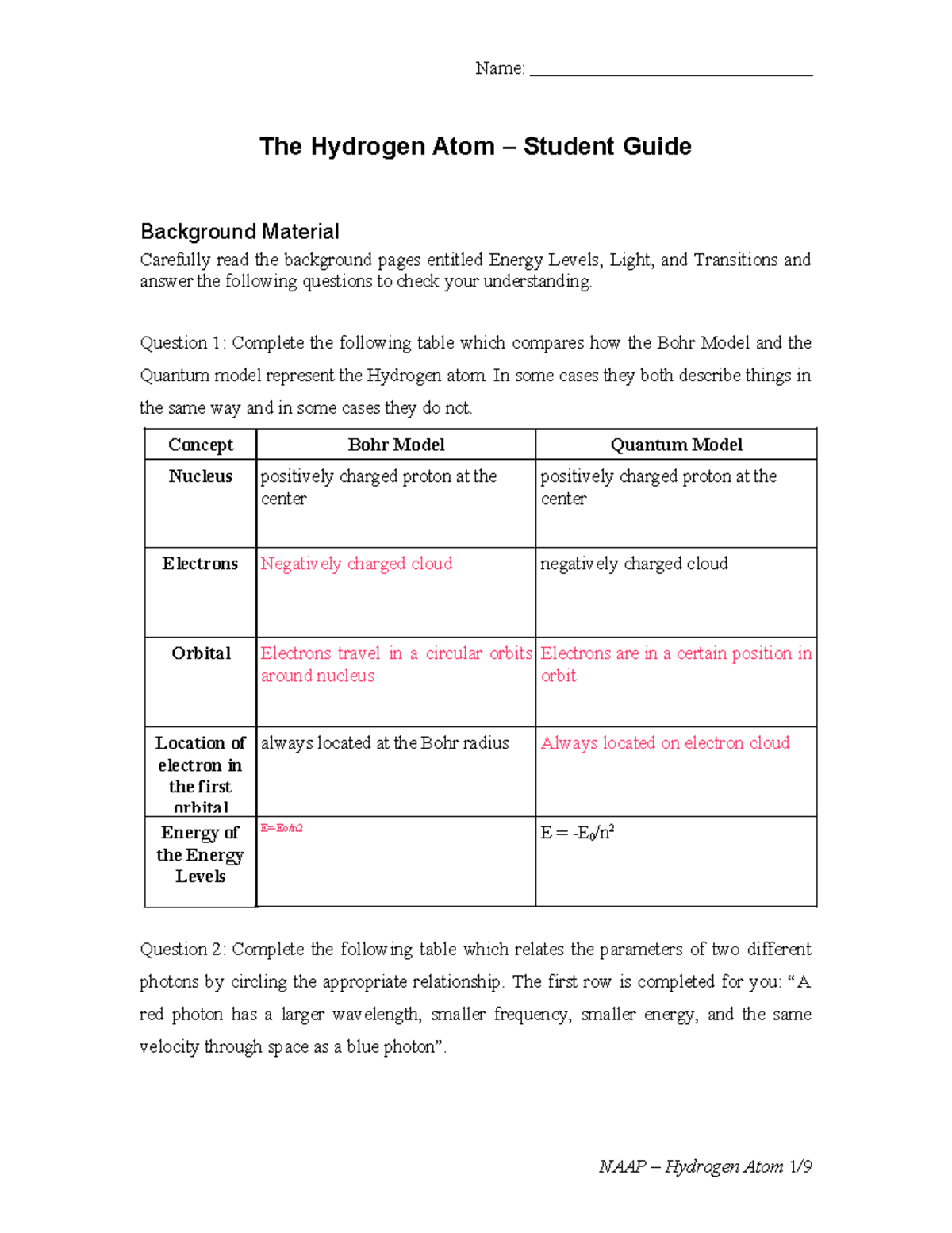 Lab 6 Hydrogen Energy Levels: Understanding Photon Interactions and ...