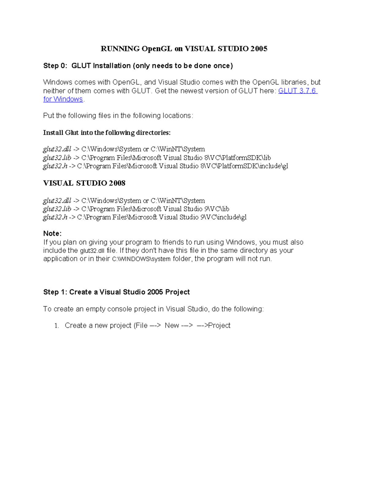 Running OpenGL on Visual Studio 2005: GLUT Installation Guide - Studocu