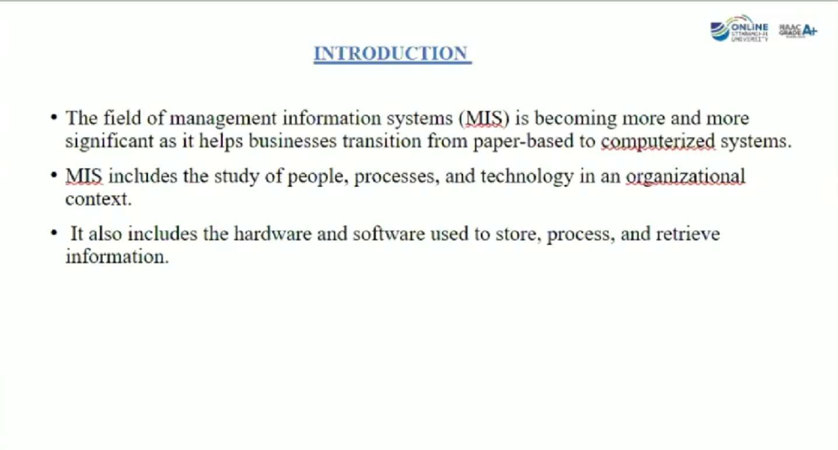 MIS Lecture 1: Introduction to Management Information Systems - Studocu