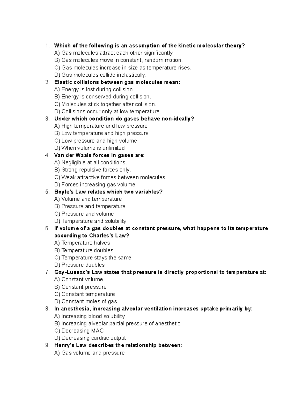 Gas Laws Practice Exam - Kinetic Molecular Theory & Applications - Studocu
