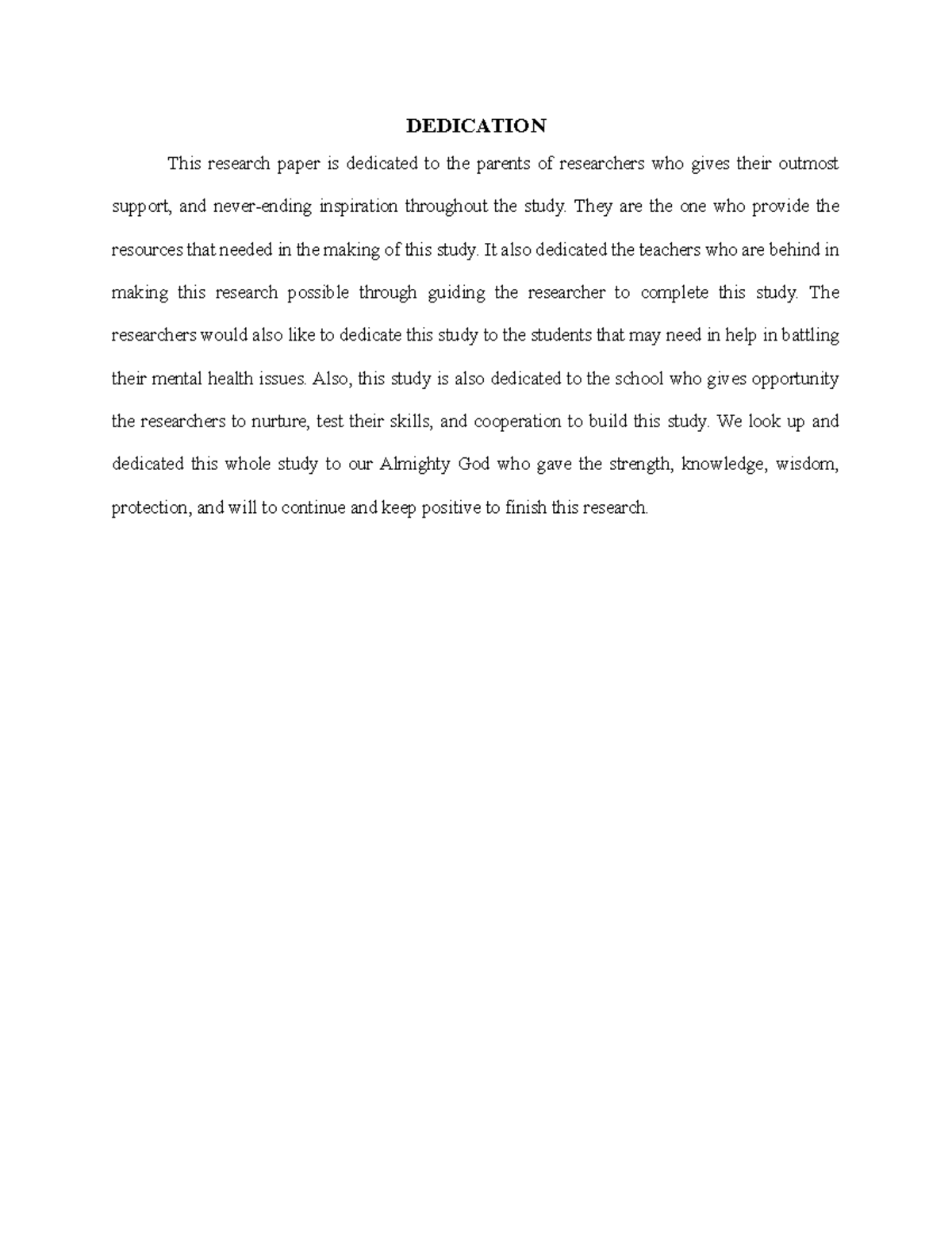 DEDICATION & ACKNOWLEDGEMENT - HRE 122 Research Project Notes - Studocu