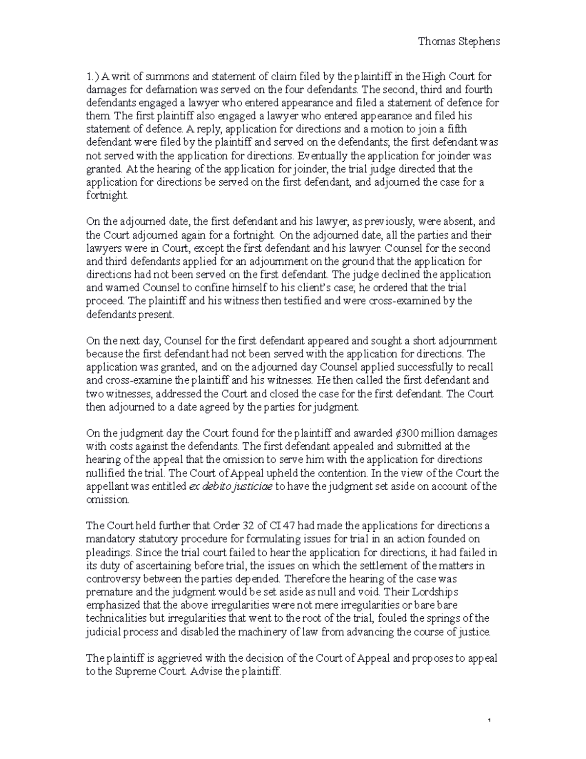 Civil Procedure Final Exam: Issues, Law, and Case Analysis - Studocu