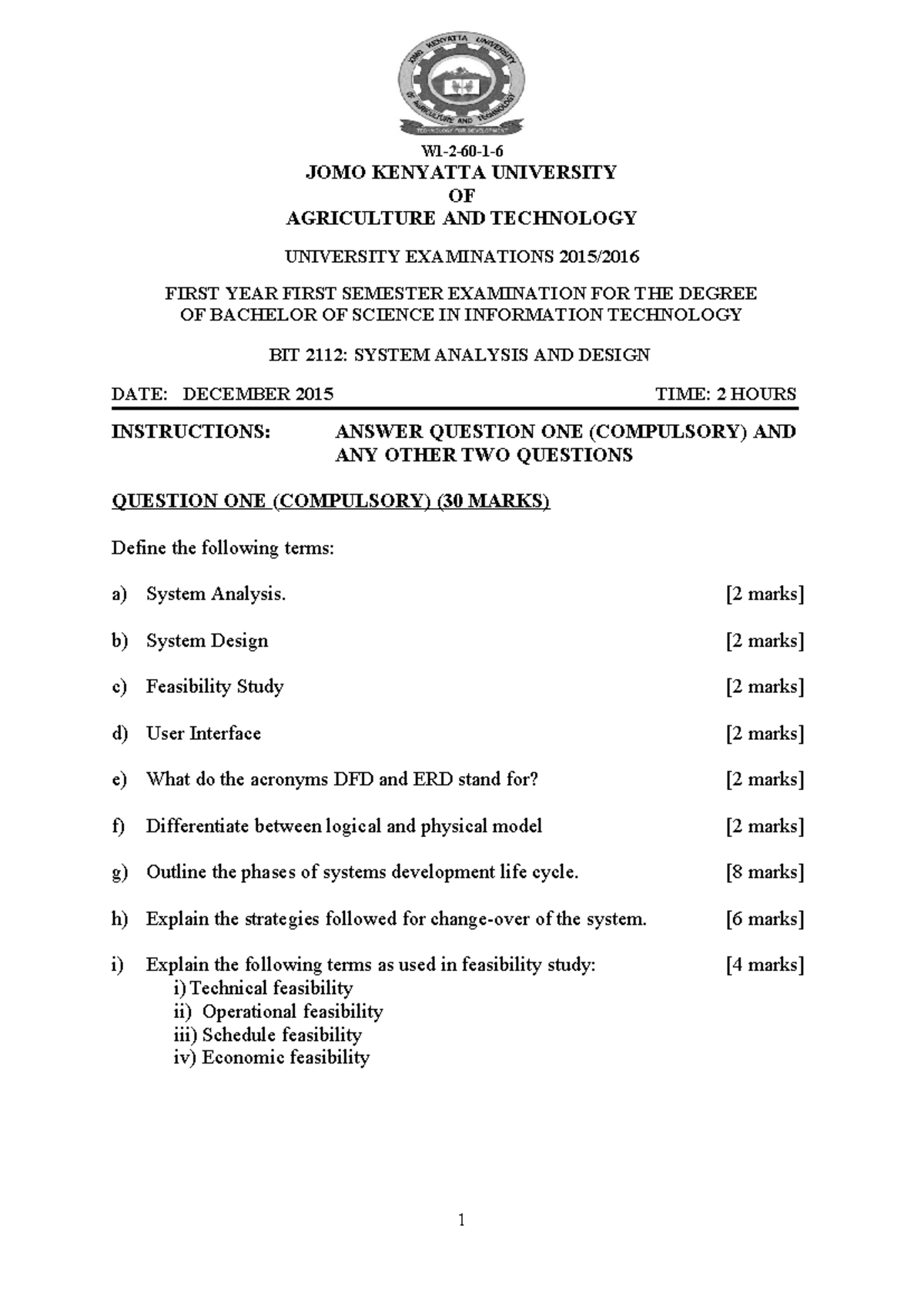 BIT 2112 System Analysis & Design - W1-2-60-1- JOMO KENYATTA UNIVERSITY ...