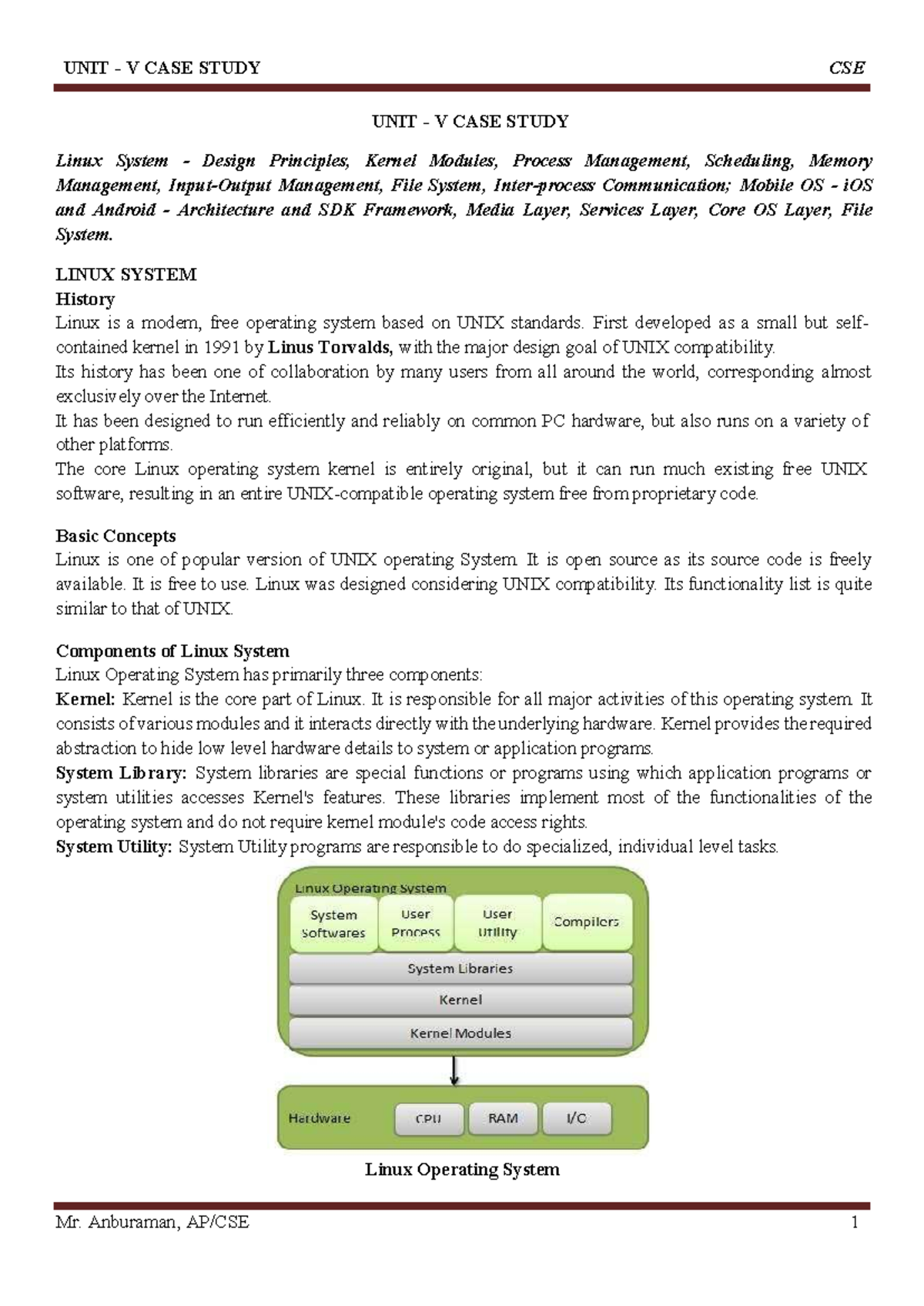 Unit-V Case Study: Linux System Design & Process Management - Studocu