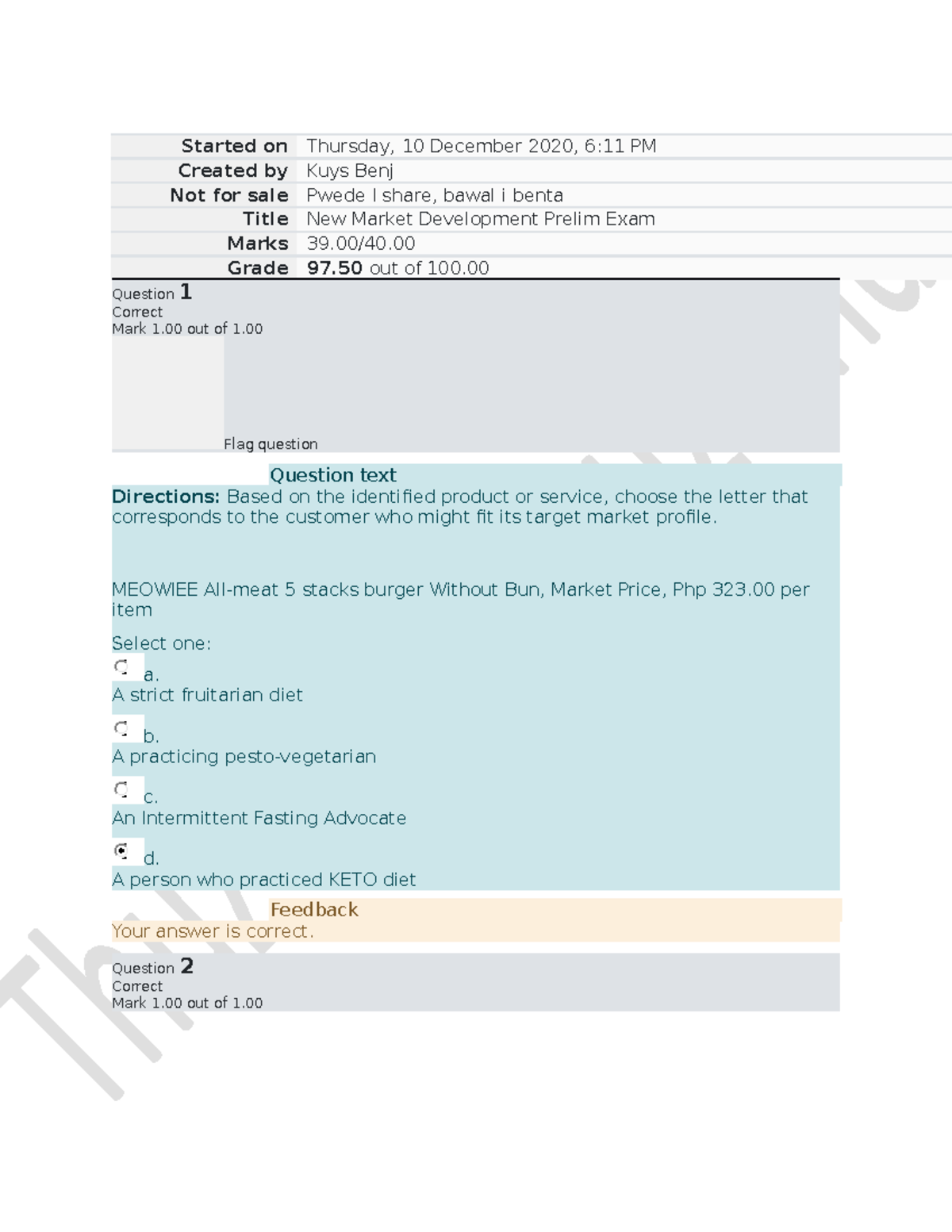 BAMM6303 New Market Development Preliminary Exam Insights - Studocu
