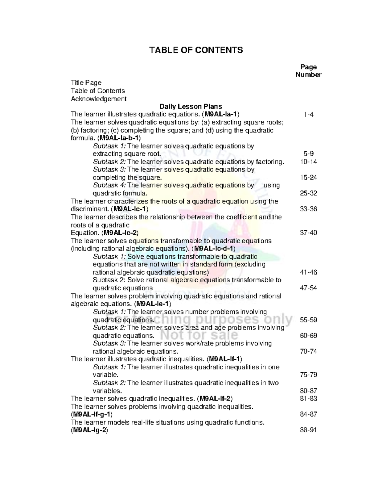 Table OF Contents - math - TABLE OF CONTENTS Page Number Title Page ...