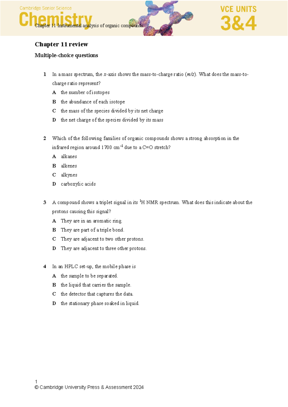 Chapter 11 Review Questions: Instrumental Analysis of Organic Compounds ...