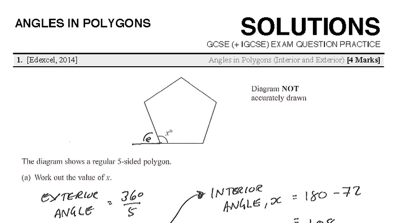 GCSE IGCSE Angles in Polygons Solutions: Exam Ques Practice - Studocu