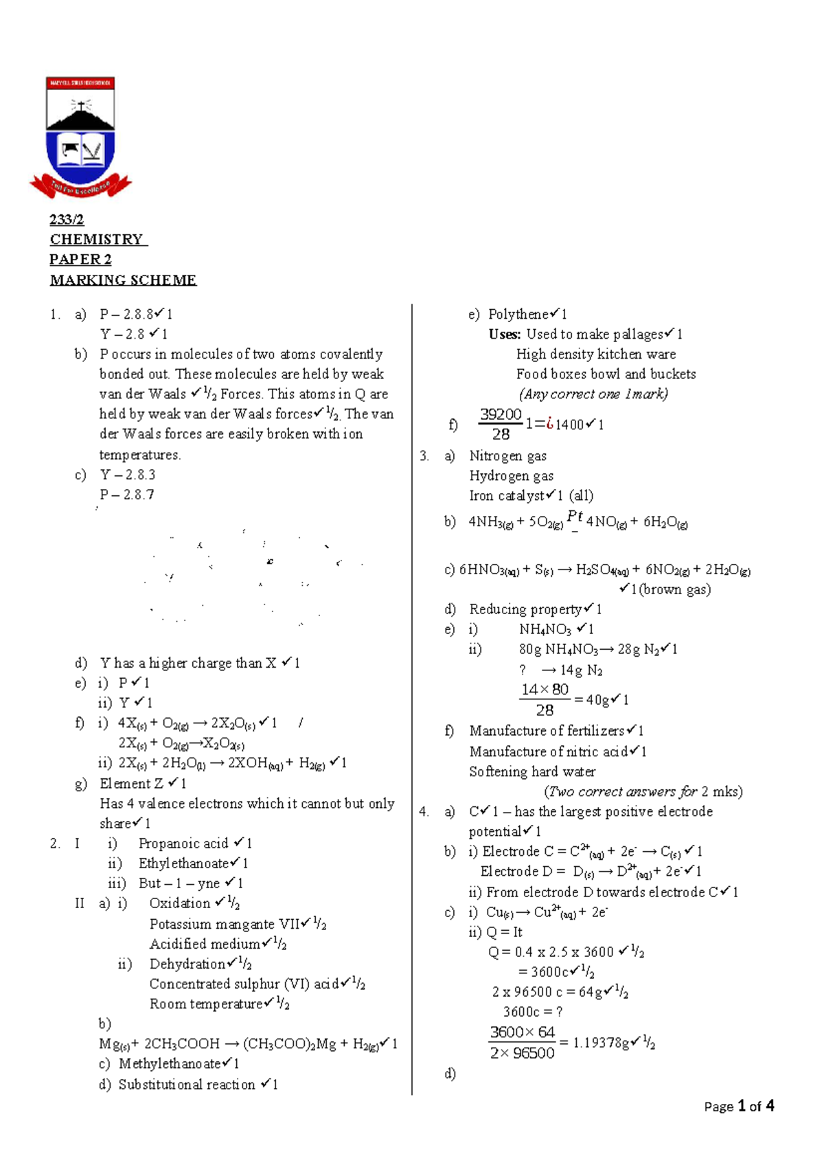 CHEM 2 MARKING SCHEME: PAPER 2 REVIEW AND SOLUTIONS - Studocu