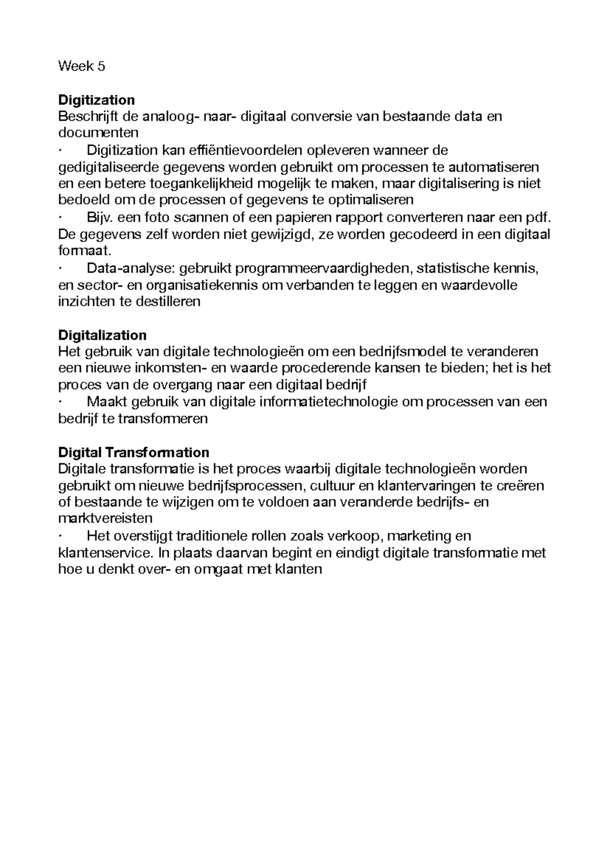 E&M Week 5 - Digitization and Digital Transformation Notes - Studeersnel