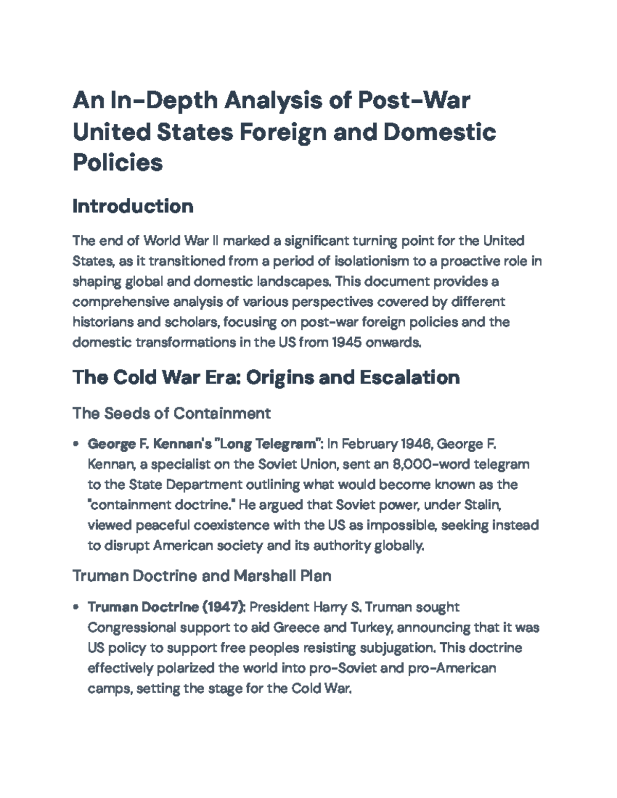 An In-Depth Examination of Post-War U.S. Policies (HIST 101) - An In ...