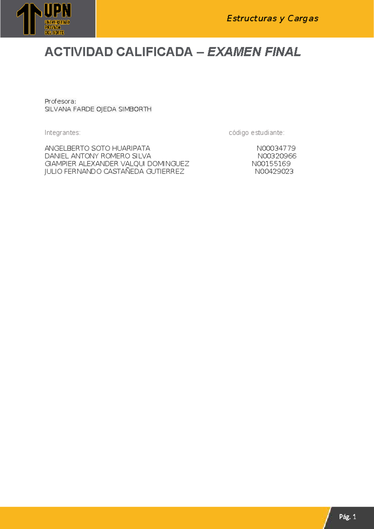 EF Estructuras y Cargas - Actividad Calificada Examen Final - Studocu