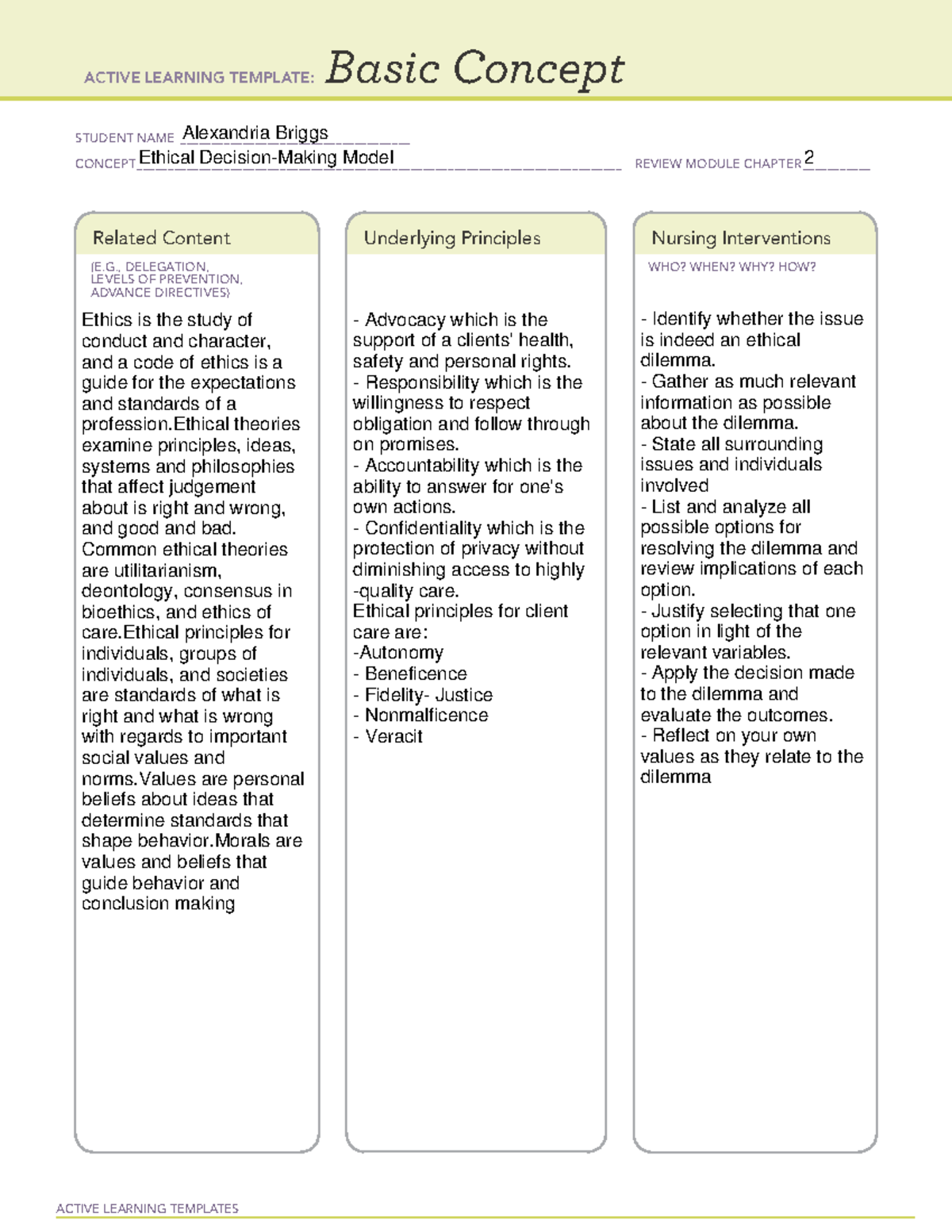Ethical Decision-Making Model: Active Learning Template Overview - Studocu