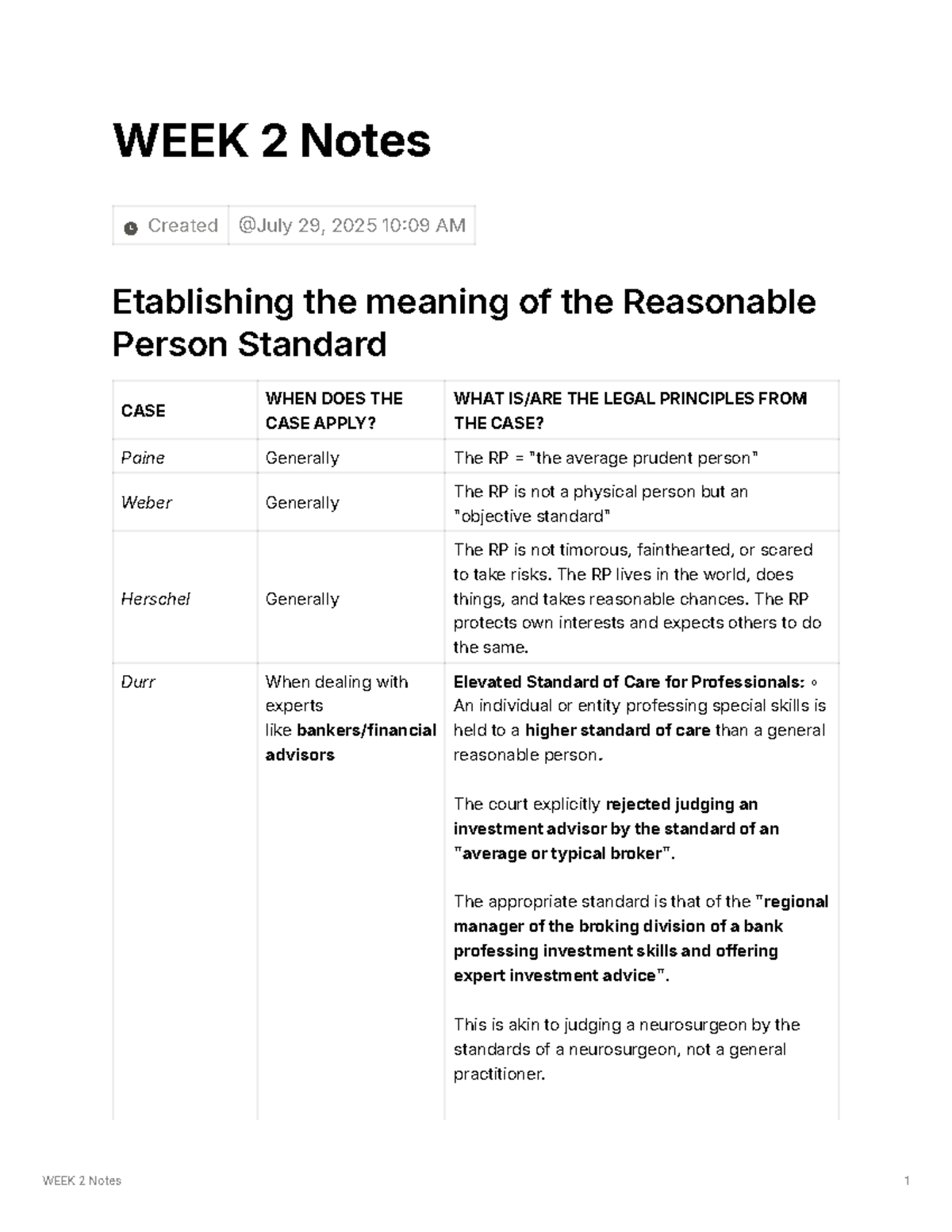 LAW 101: Week 2 Notes on Reasonable Person Standard and Legal ...