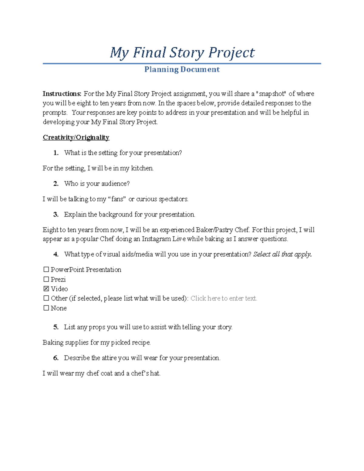 My FSP (Final Story Project) - Detailed Planning Document - Studocu