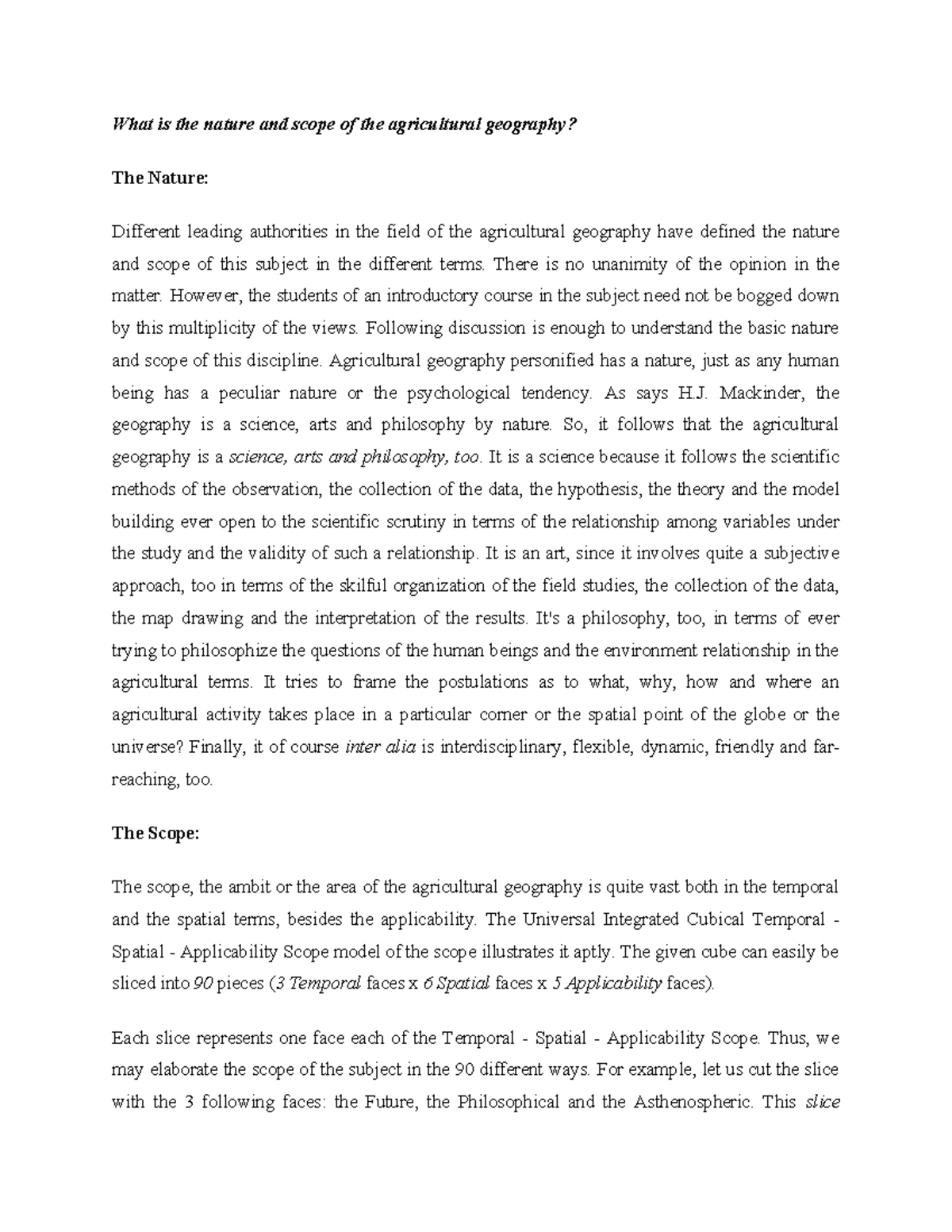 Nature and Scope of Agricultural Geography: An Overview - Studocu