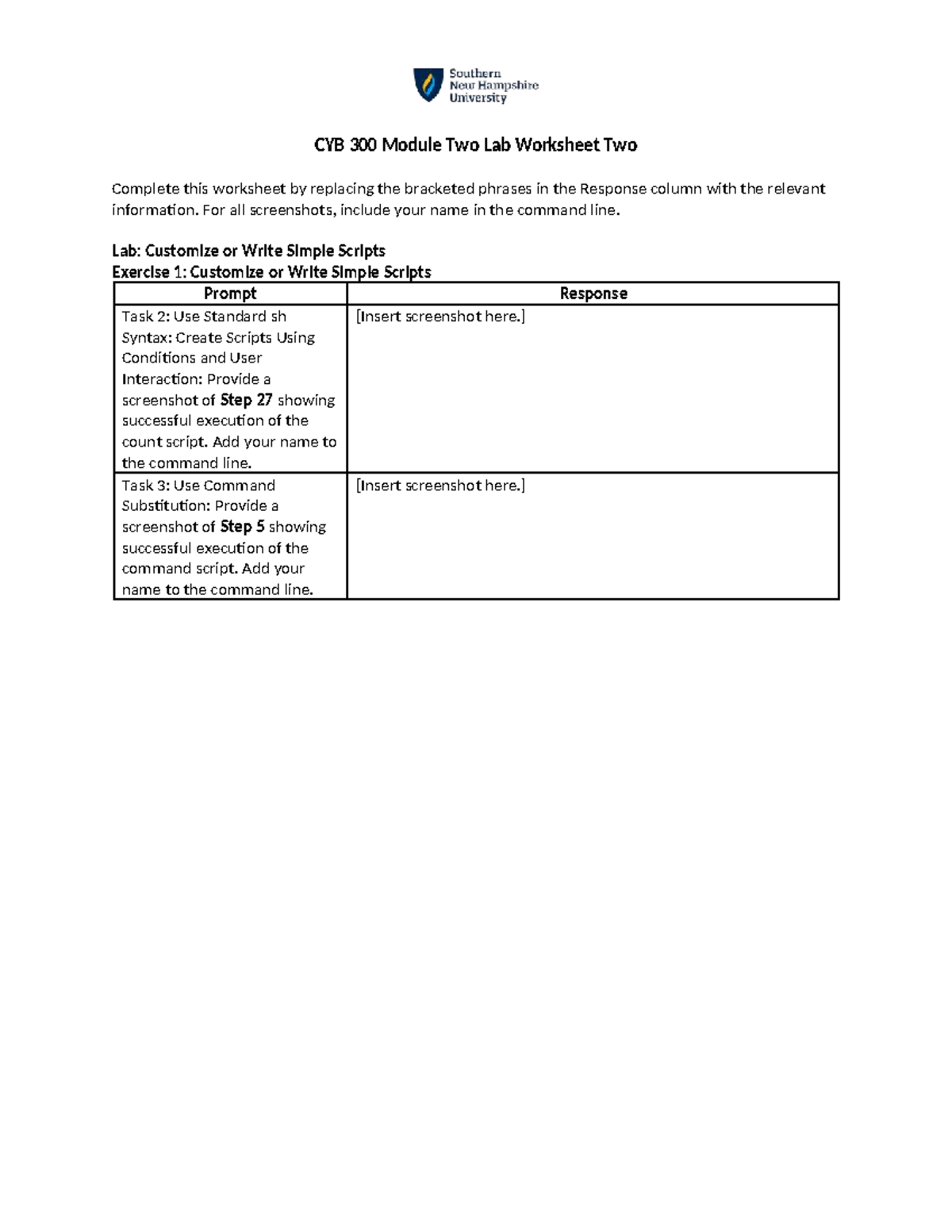 CYB 300 Module Two Lab Worksheet: Script Customization & Execution ...