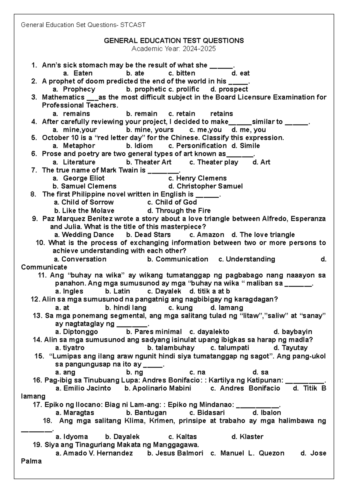 General Education Test Questions 2024: Practice Exam Items - Studocu