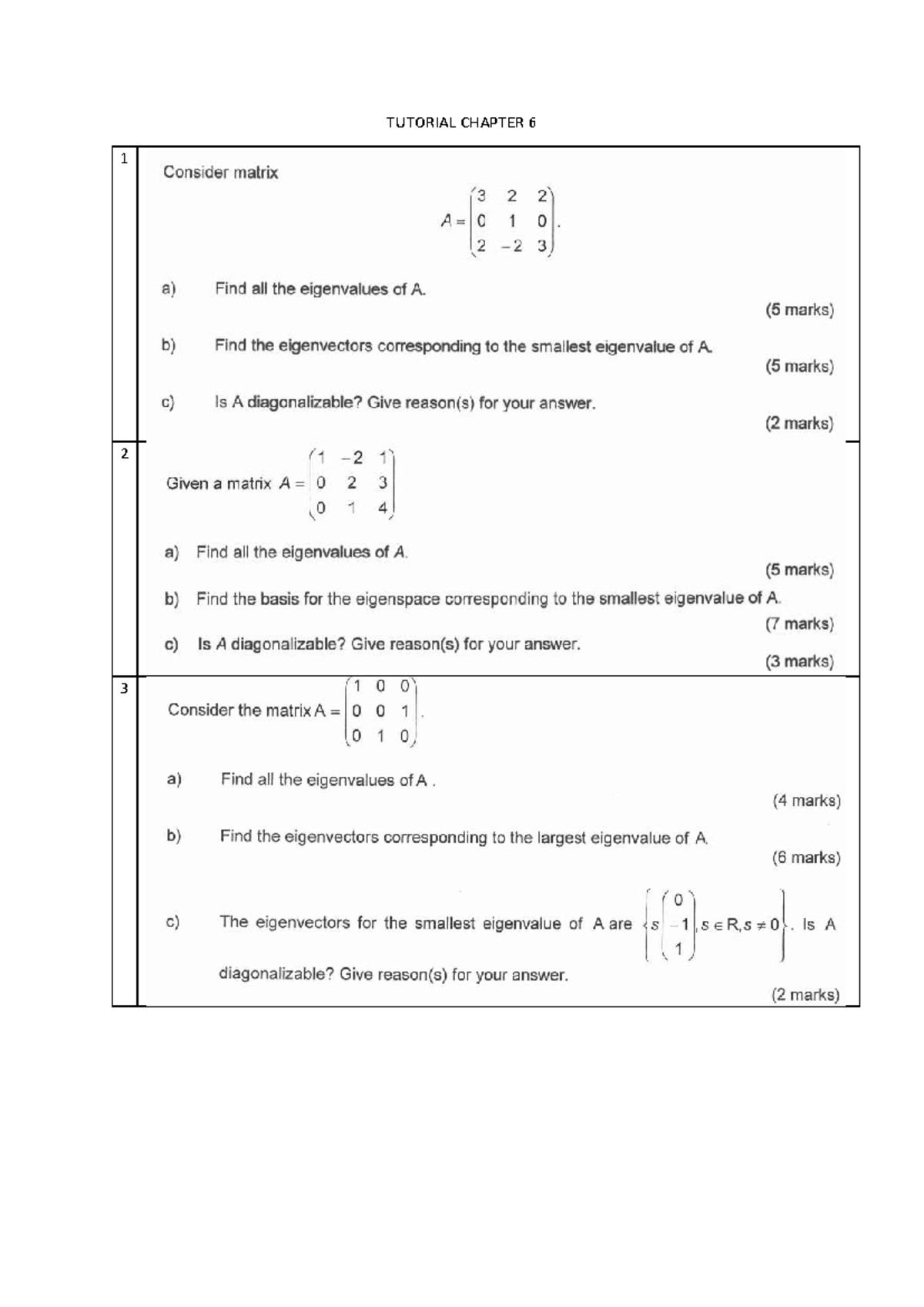 Tutorial Chapter 6: Eigenvalues and Diagonalization Analysis - Studocu