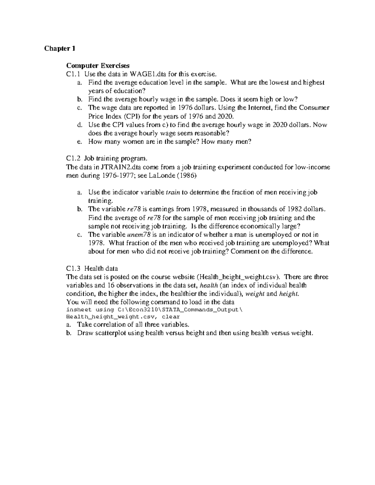 Practice Problems for Econ3210: Chapter 1 Exercises and Solutions - Studocu