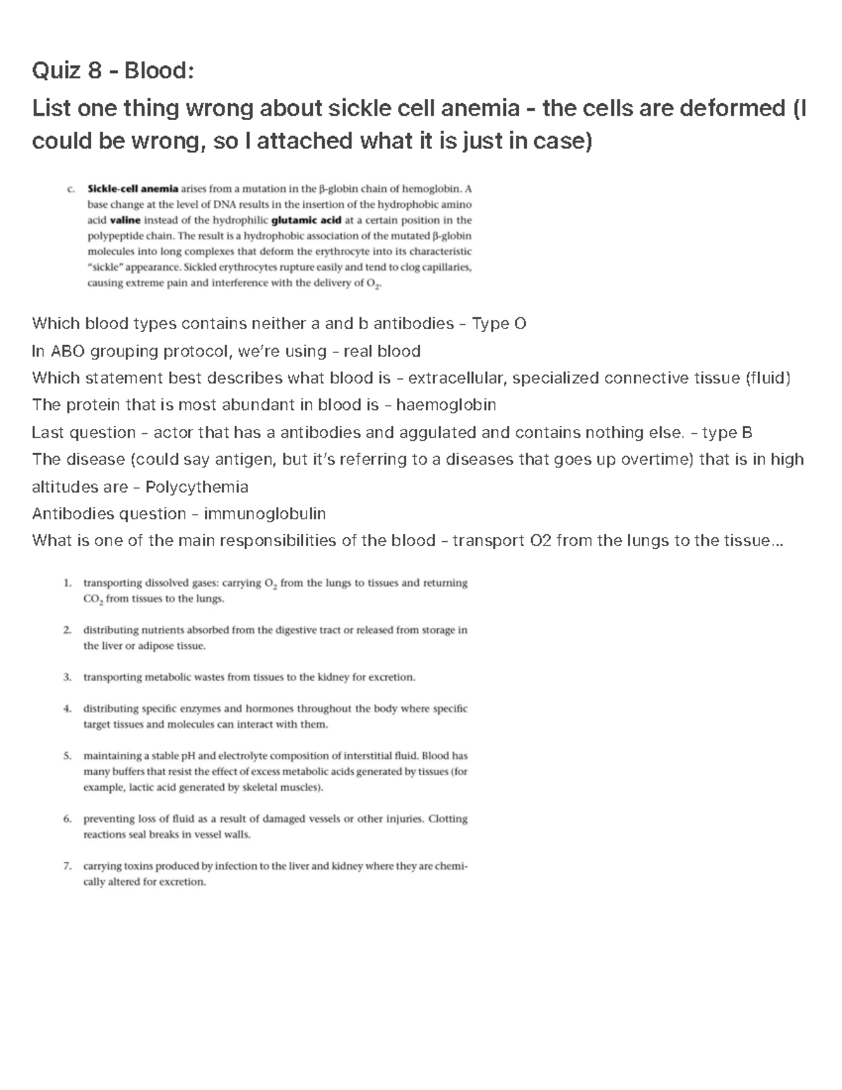 Quiz 8 - Blood: Key Concepts on Sickle Cell Anemia and Blood Types ...