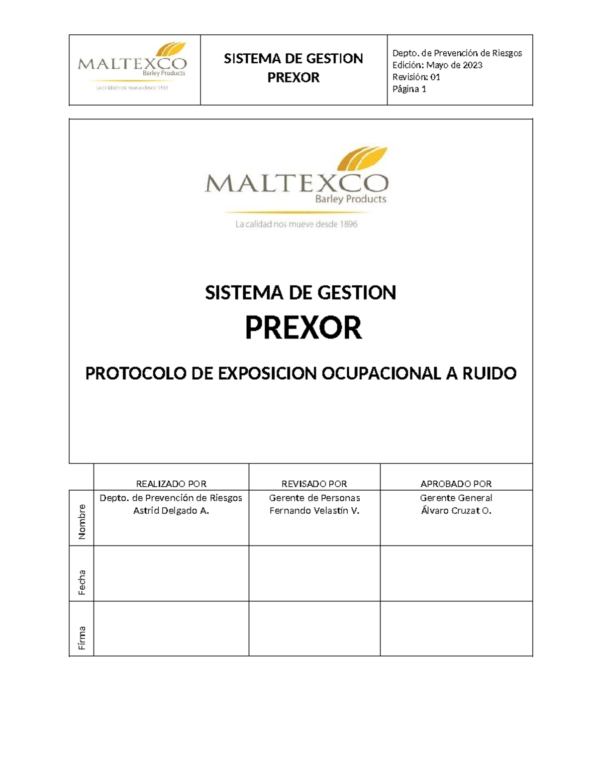 Sistema de Gestión PREXOR: Protocolo de Exposición Ocupacional a Ruido ...