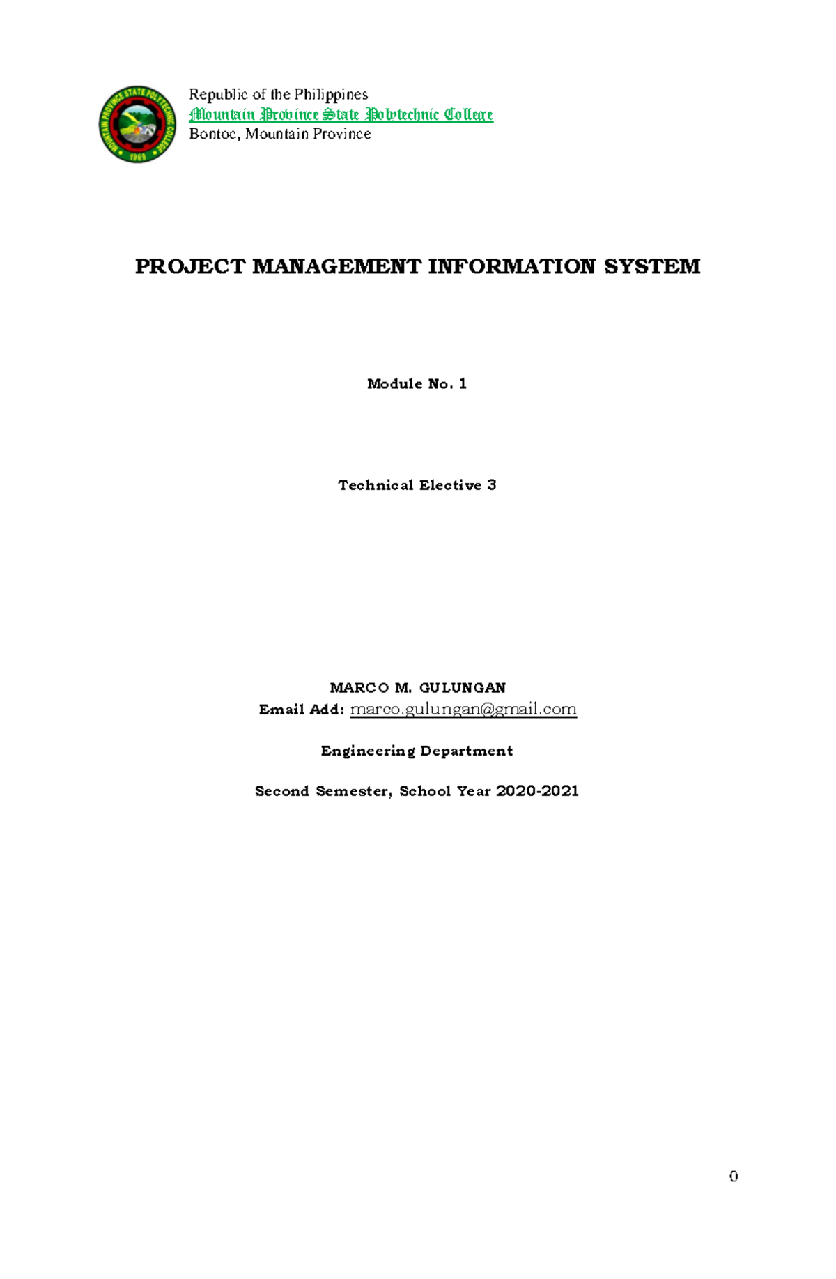 Module 1: Project Management Information System (Technical Elective 3) - Studocu