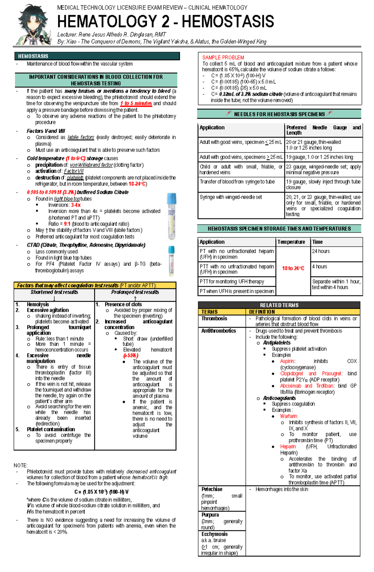 MTLE - HEMA 2 - Clinical Hematology and Hemostasis Notes - Studocu
