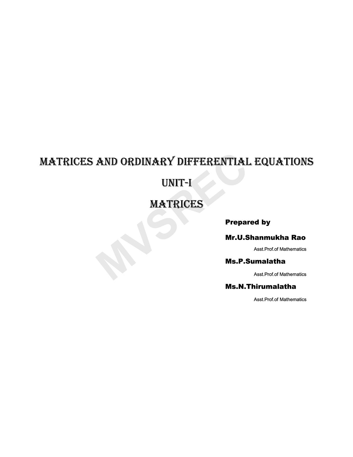 CEMVRS UNIT-1 Matrices Study Notes - Studocu