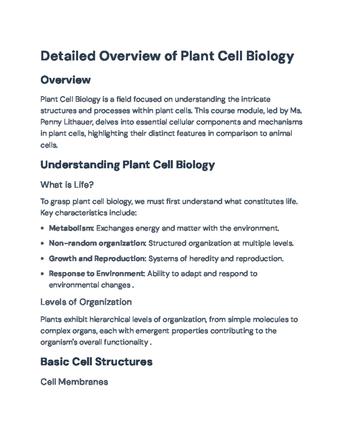 Plant Cell Biology Overview: Essential Components and Functions ...