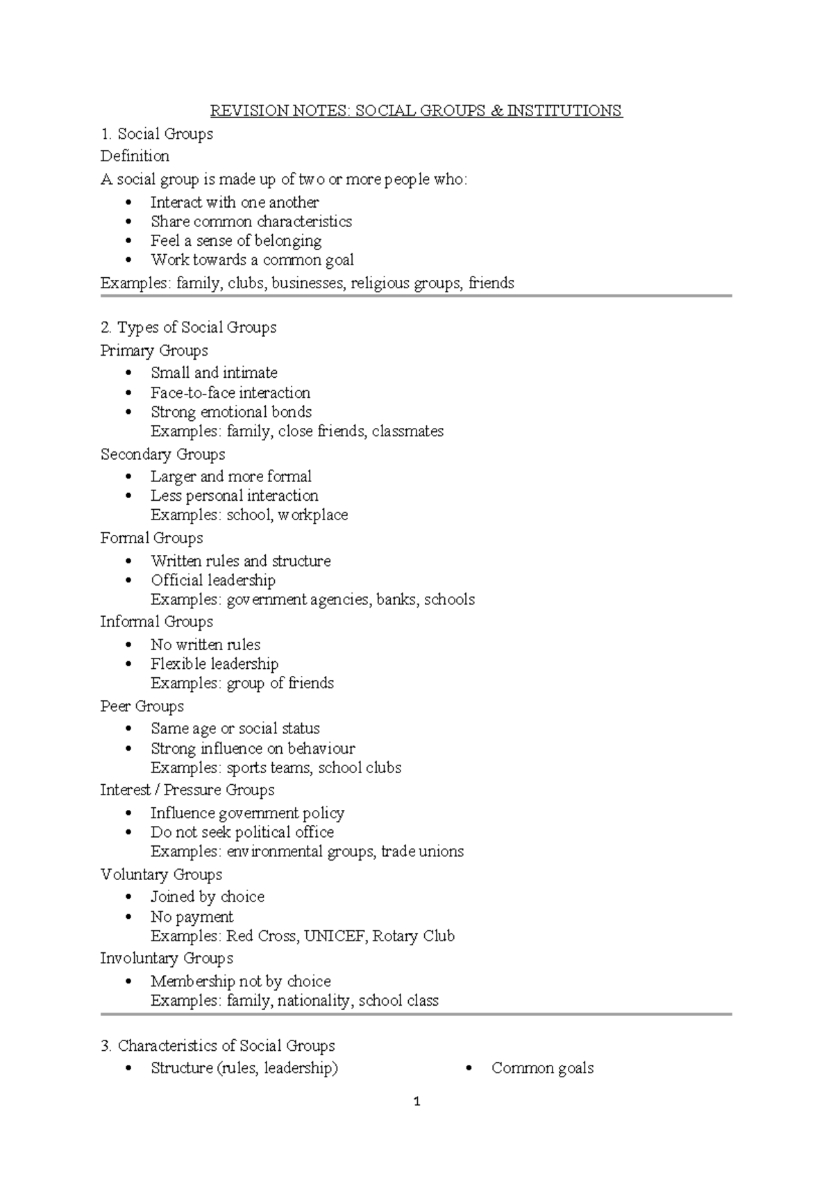 SOCIAL GROUPS INSTITUTIONS: REVISION NOTES & FLASHCARDS - Studocu