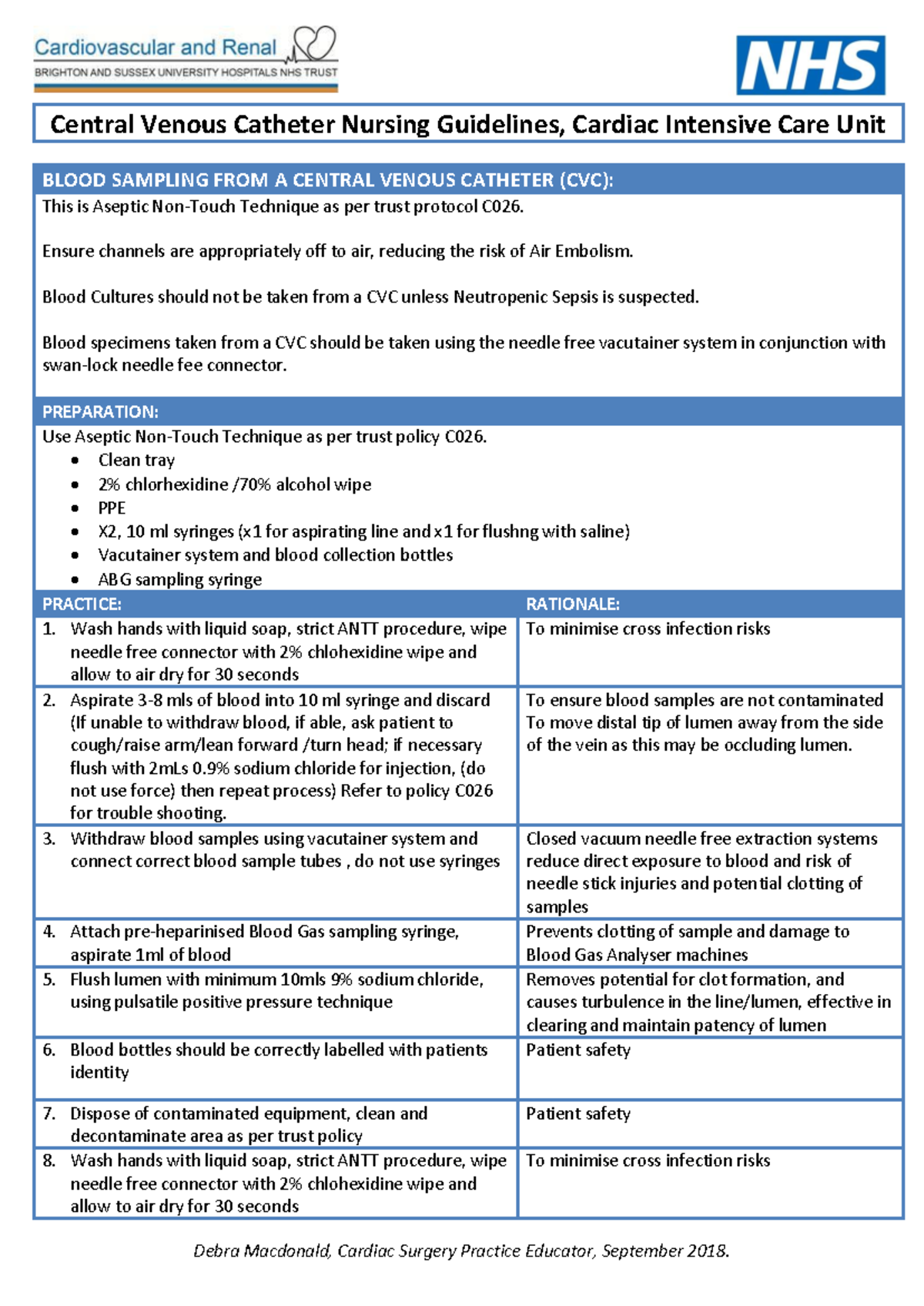 Central Venous Catheter Guidelines - BLOOD SAMPLING FROM A CENTRAL ...