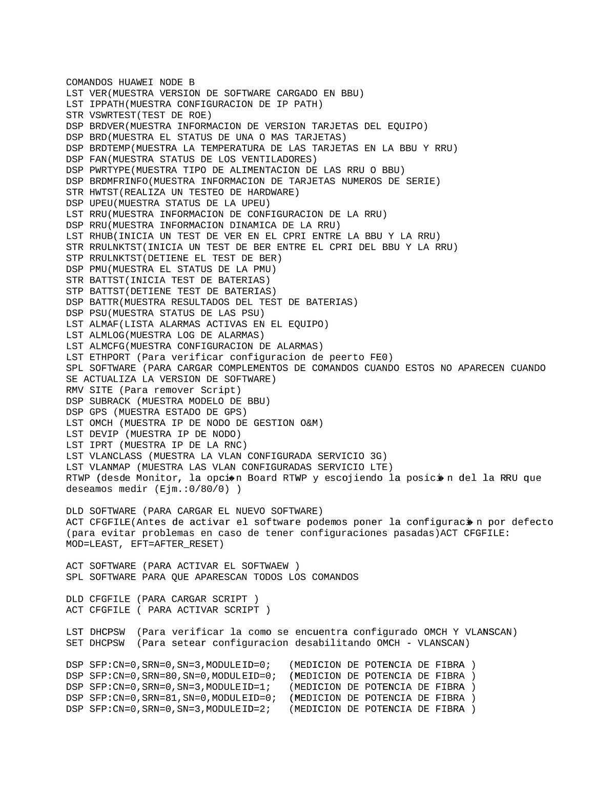 Comandos de Huawei Node B: Guía Completa y Ejemplos - Studocu
