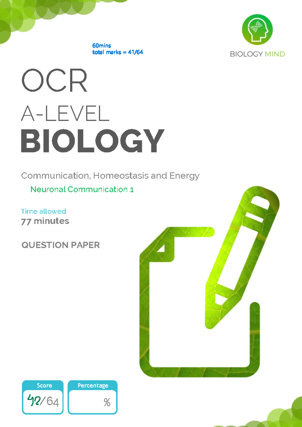 Neuronal Communication 1 QP - OCR Biology Exam Paper - Studocu