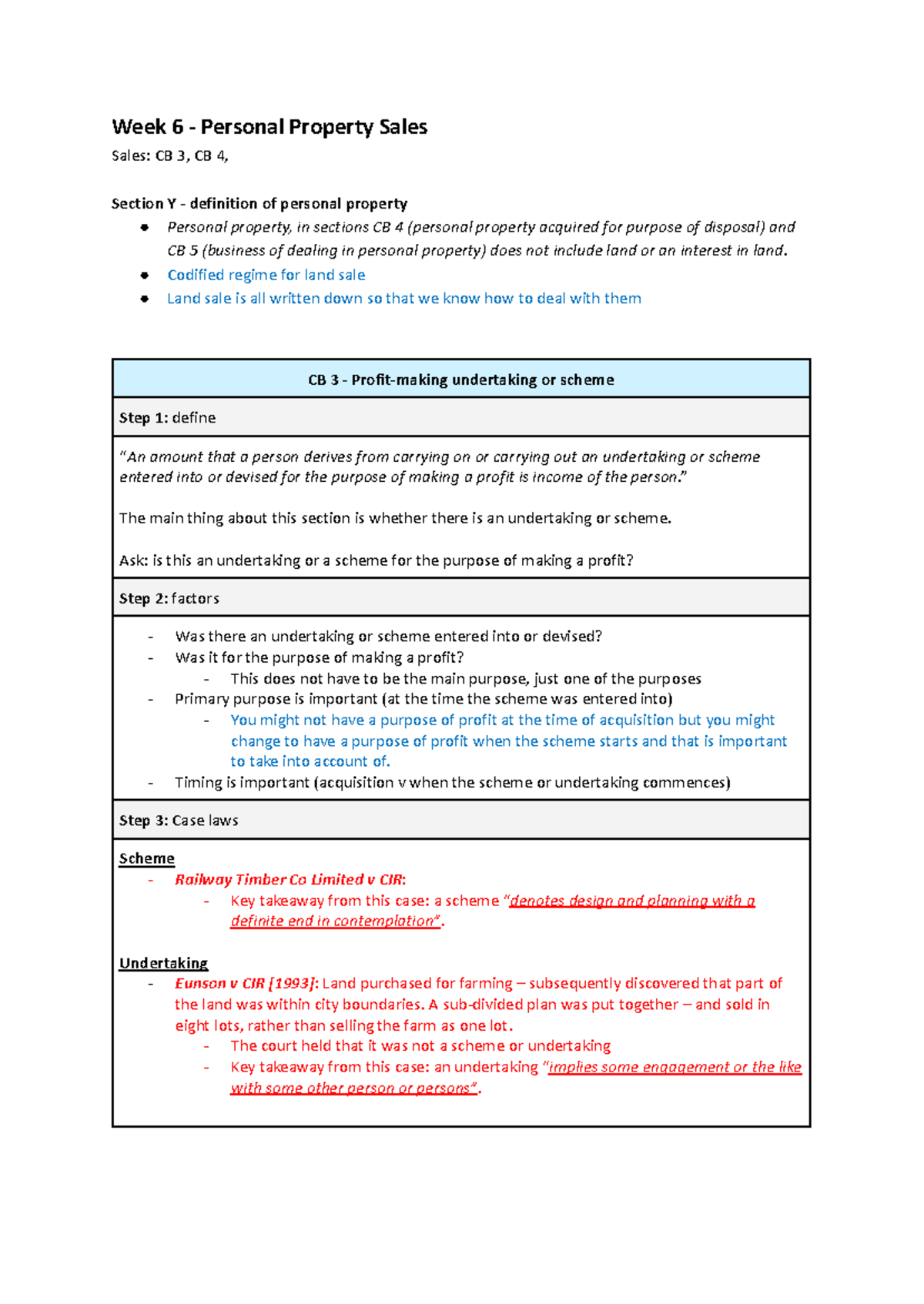 TAXN201 - Final Exam Cheat Sheet on Personal Property & Land Sales ...