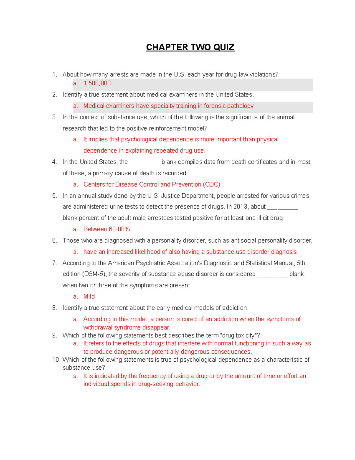 CHAPTER 2 QUIZ: Insights on Substance Use & Addiction - Studocu