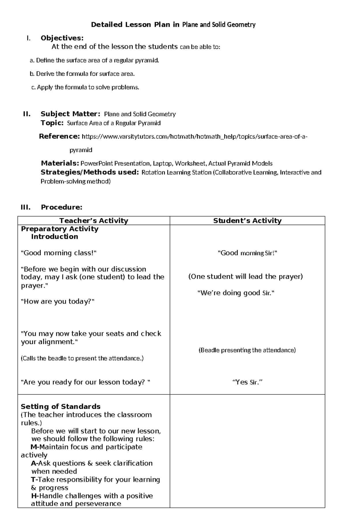 DLP-Research-Lesson 3: Surface Area of Regular Pyramids in Geometry ...