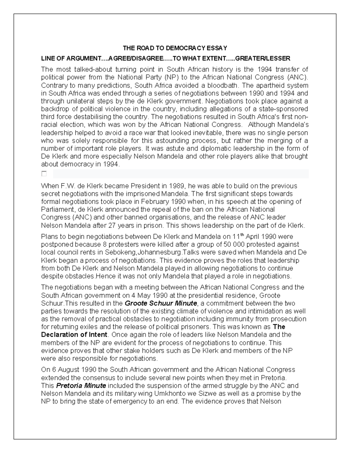 The Road to Democracy (HIST 201) Essay Analysis and Reflection - Studocu