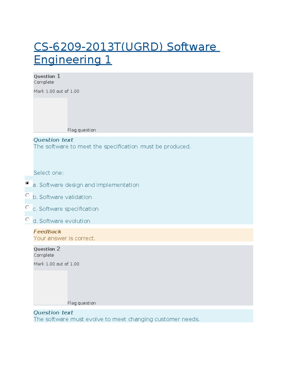 CS 6209 Software Engineering 1 Midterm Quiz Questions and Answers - Studocu