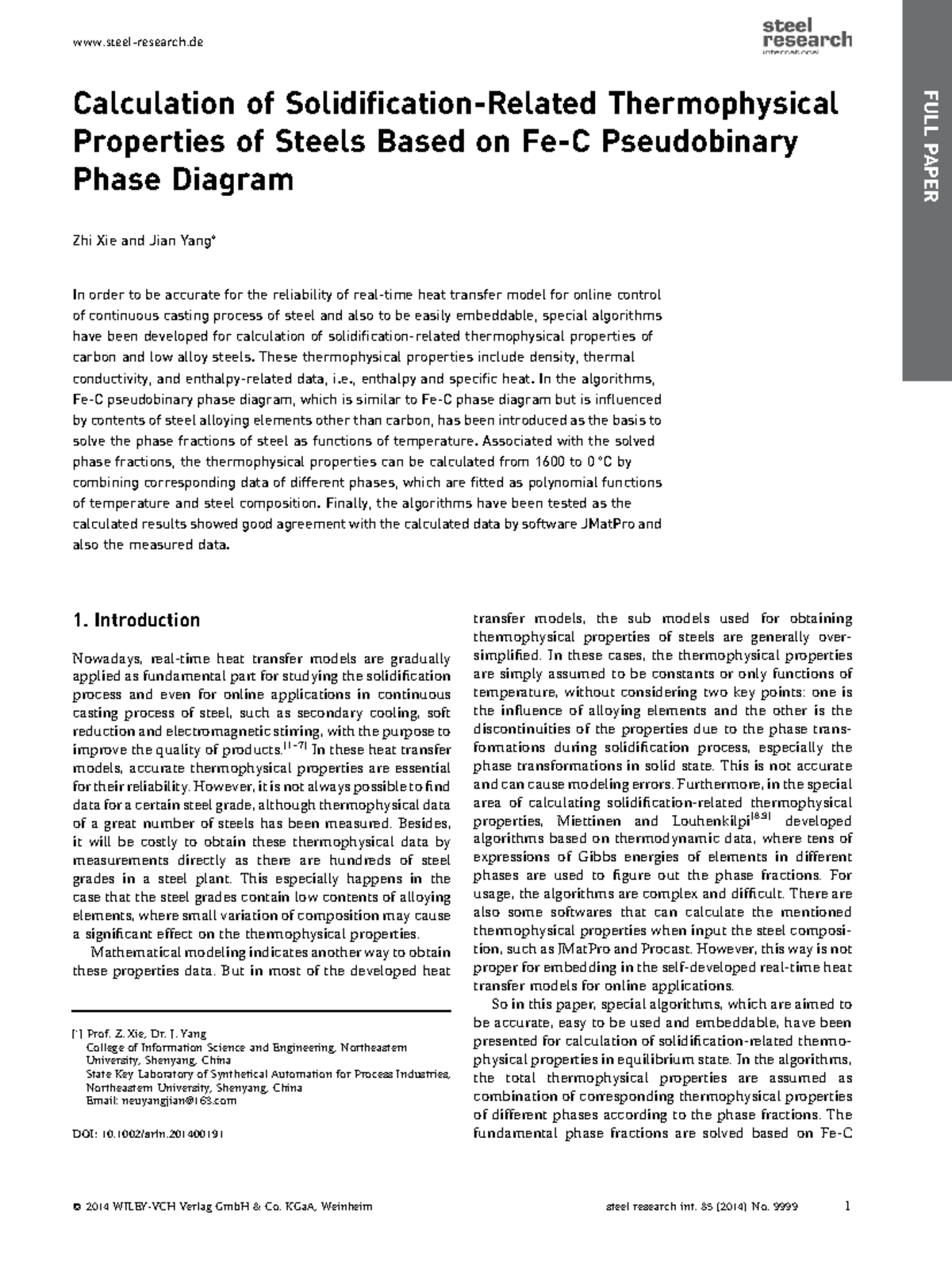 Calculation of Thermophysical Properties of Steels Using Pseudobinary ...