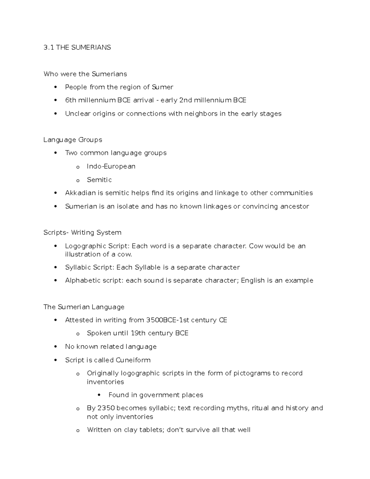 Week 3 - Chapter 3 Notes on the Sumerians - 3 THE SUMERIANS Who were ...