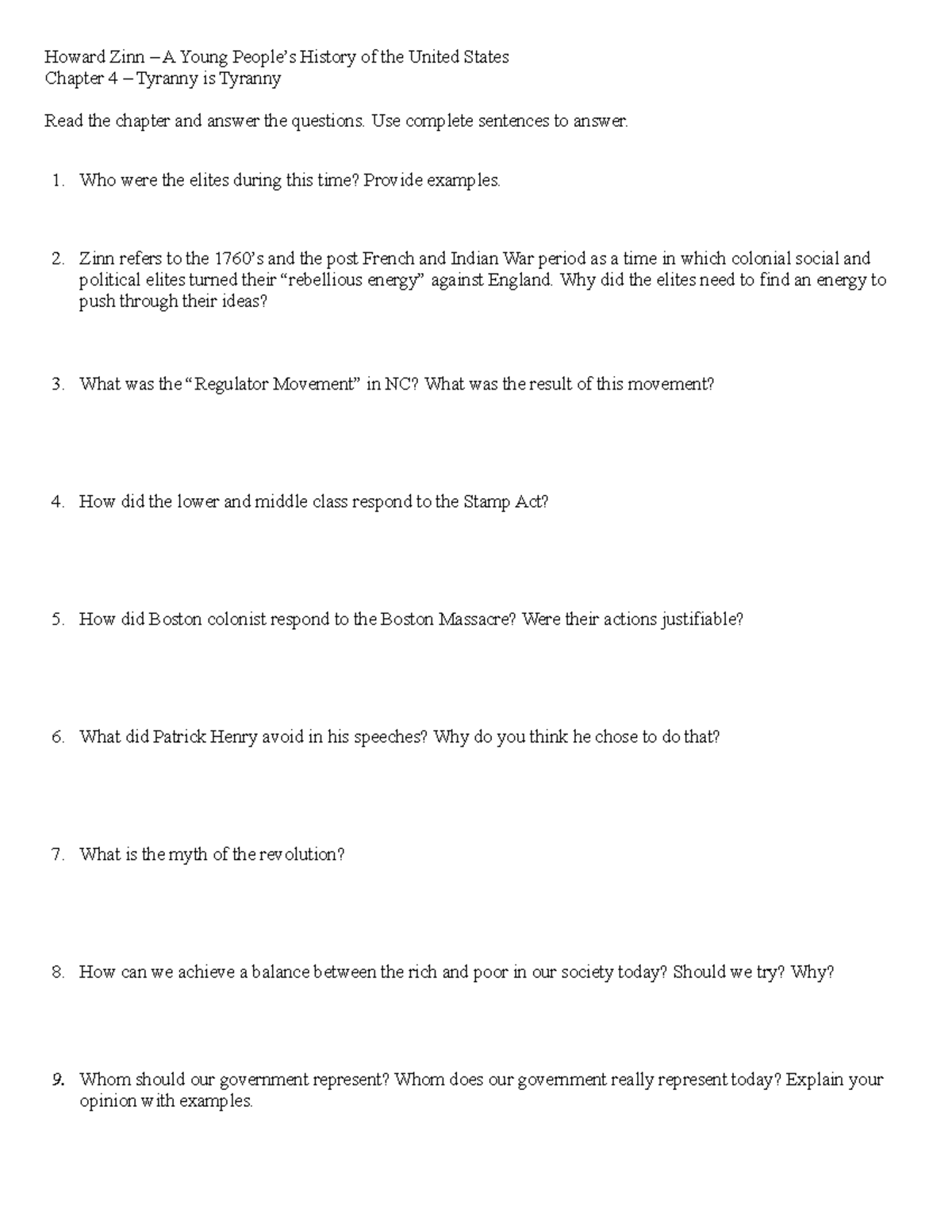 Howard Zinn – A Young People’s History Ch. 4 Questions - Studocu