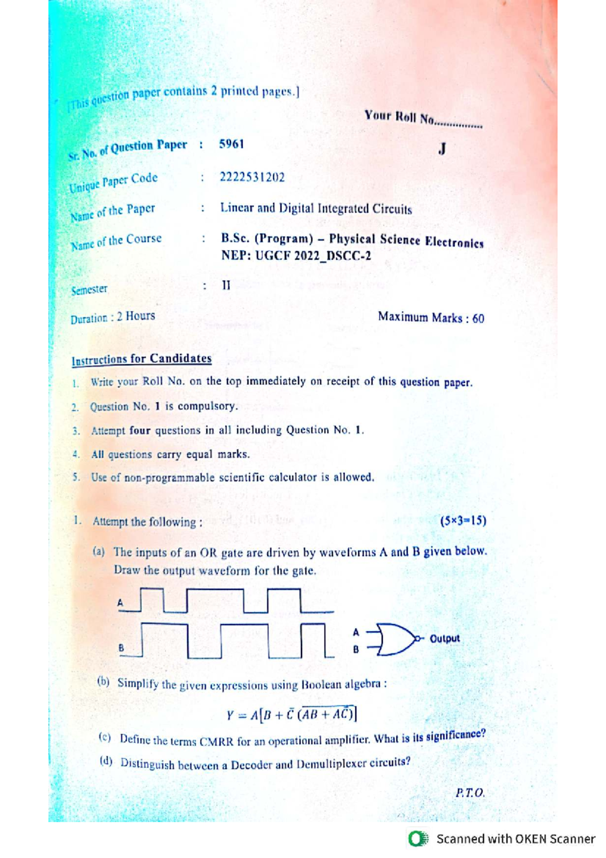 Linear and Digital Integrated Circuits PYQ - B.Sc. Physical Science Sem ...