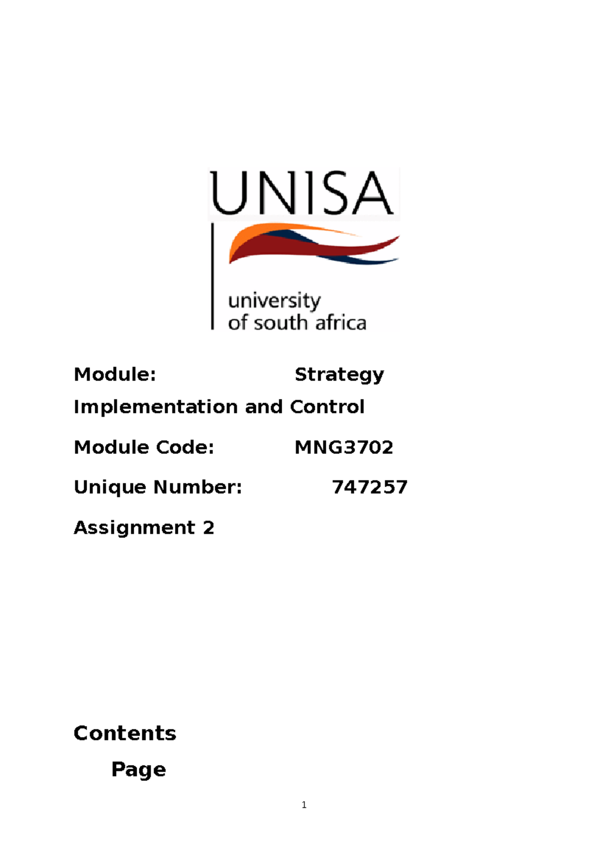 MNG3702 Assignment 2: Strategy Implementation and Control Analysis ...