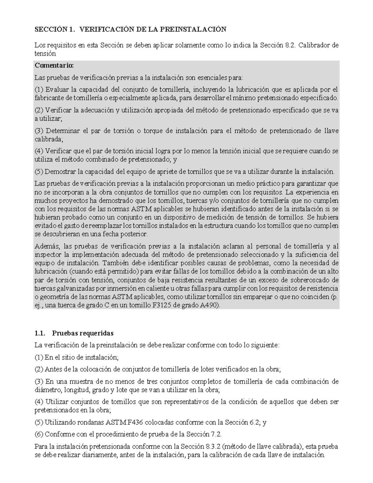Verificación de Preinstalación de Tornillería según AISC-RCSC 348-20 ...